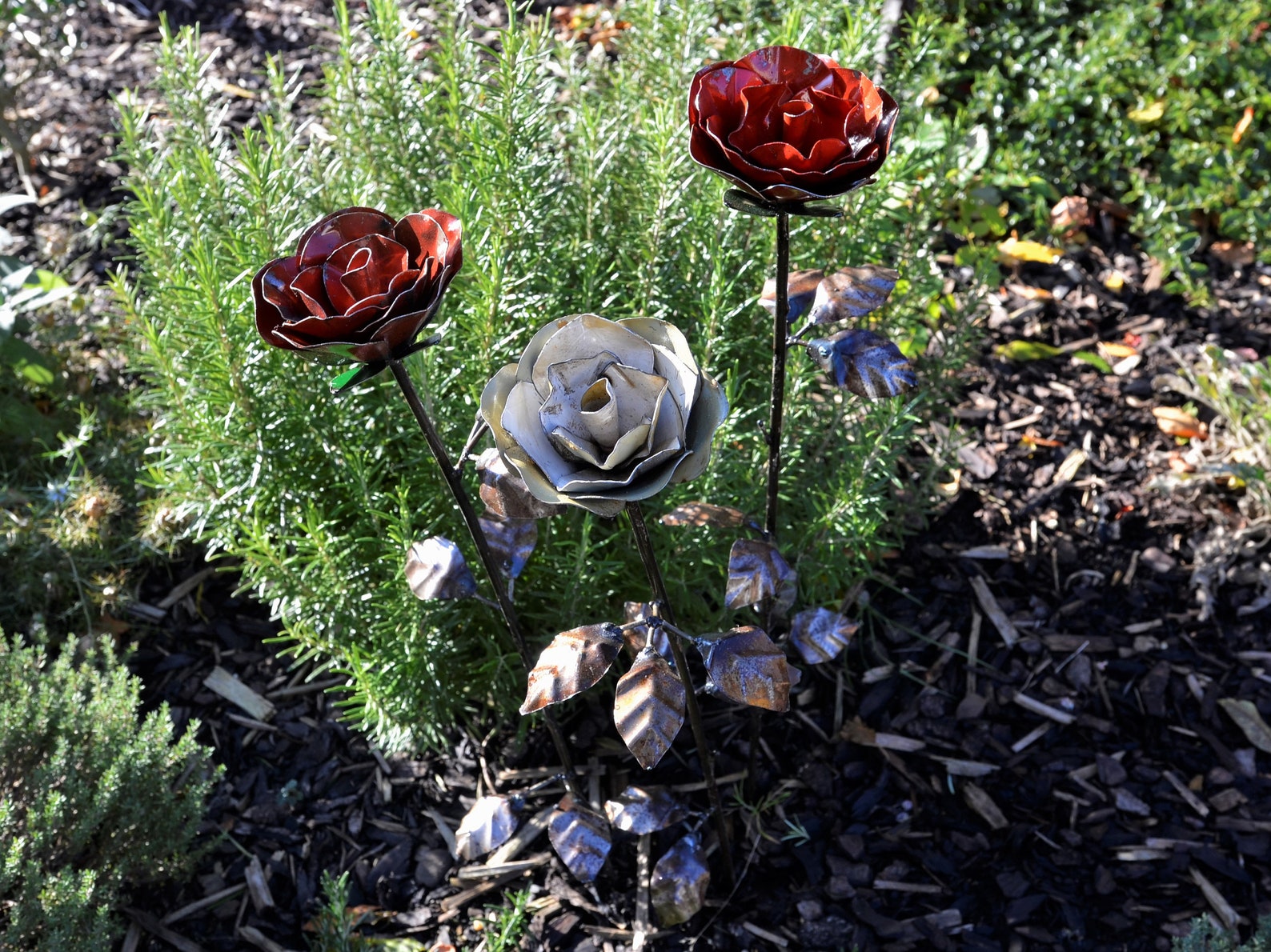 Metal Rose Garden Ornament Sculpture Art Handmade Recycled | Etsy