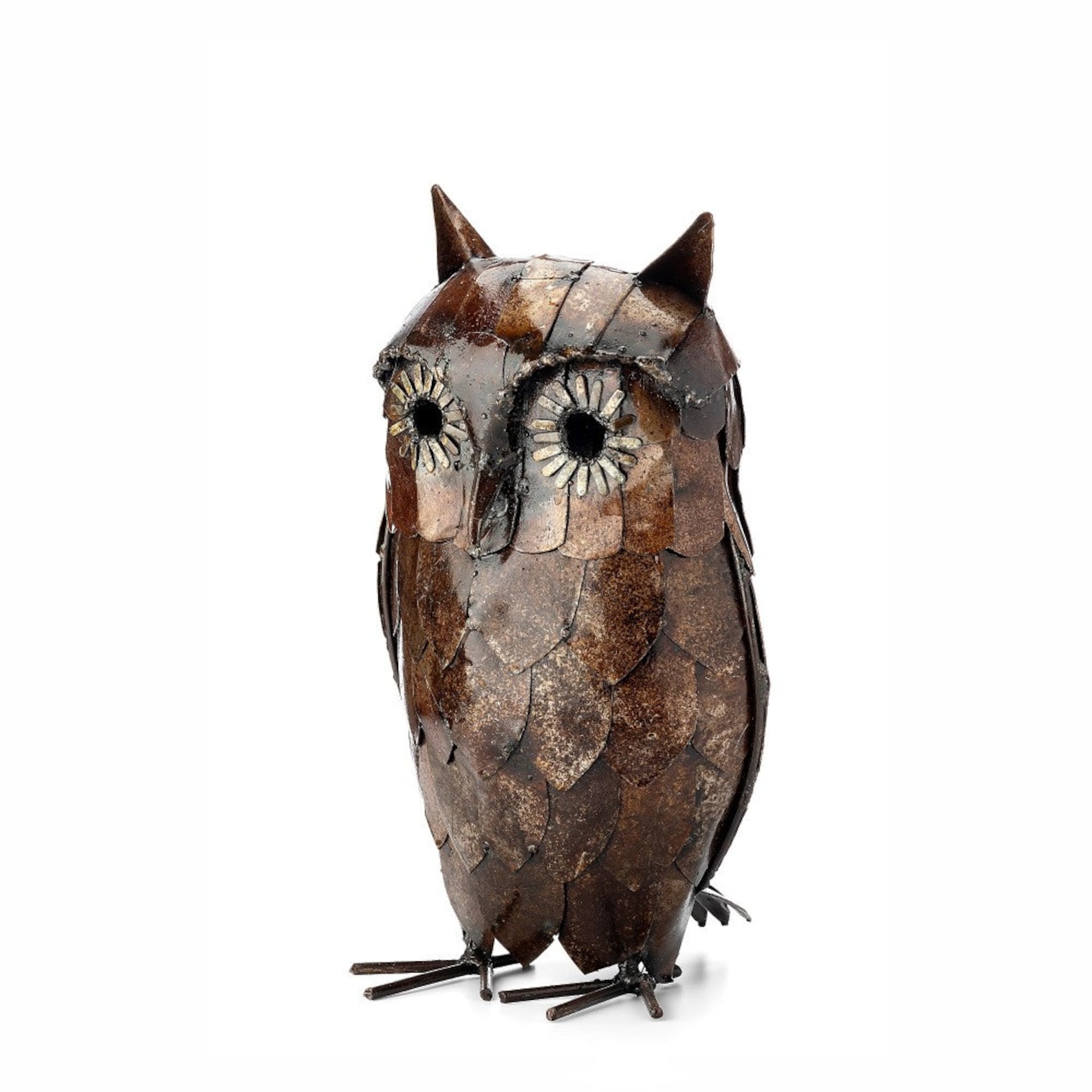 Metal Owl Garden Ornament Sculpture Art - Handmade Recycled Metal Bird ...