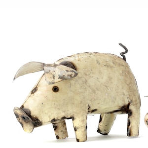 Handcrafted Recycled Metal Pig Garden Sculpture - Reclaimed Materials ...