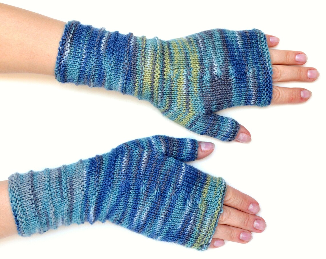 Blue fingerless gloves womens Knit fingerless gloves Knit | Etsy