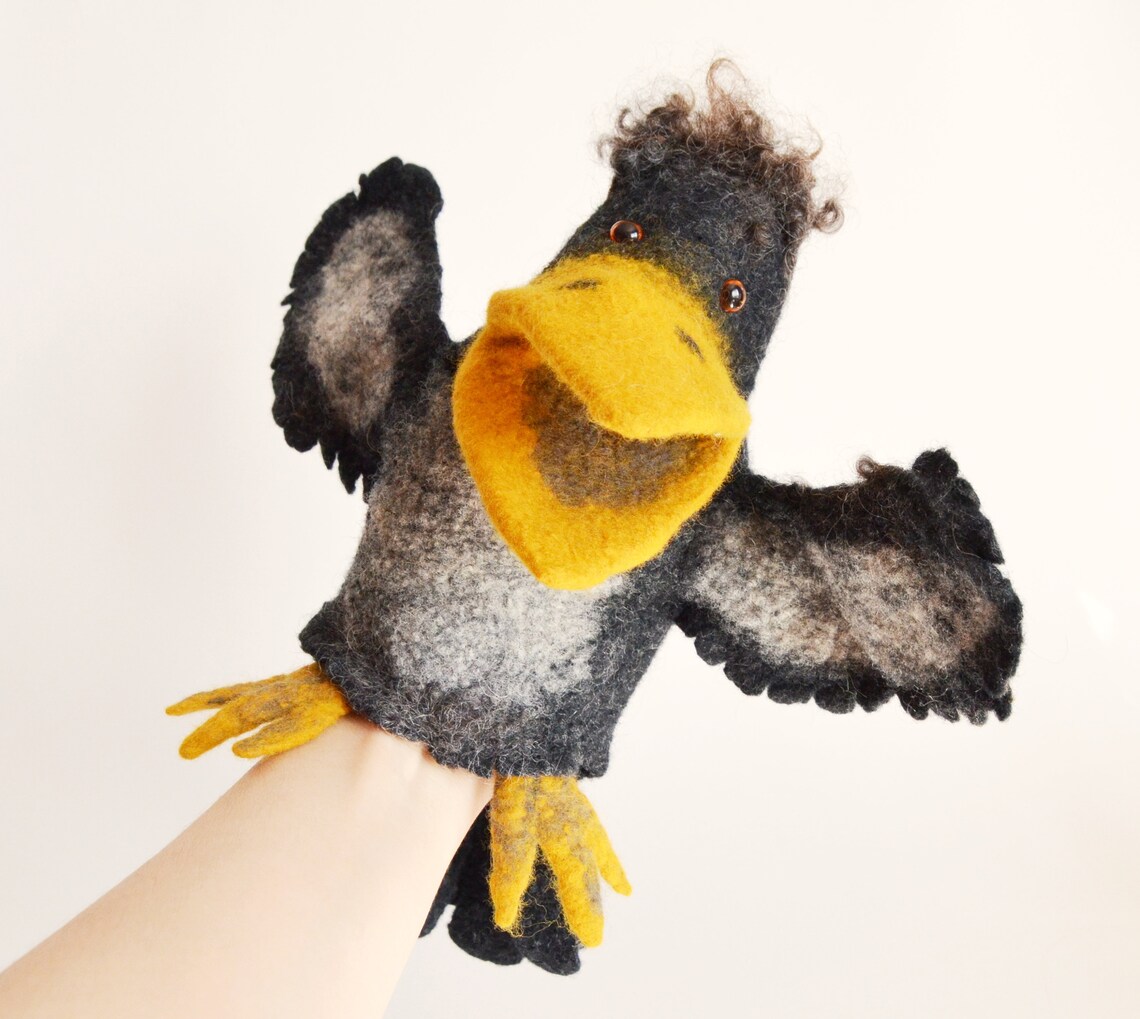Crow hand puppet Puppets theater Crow doll | Etsy