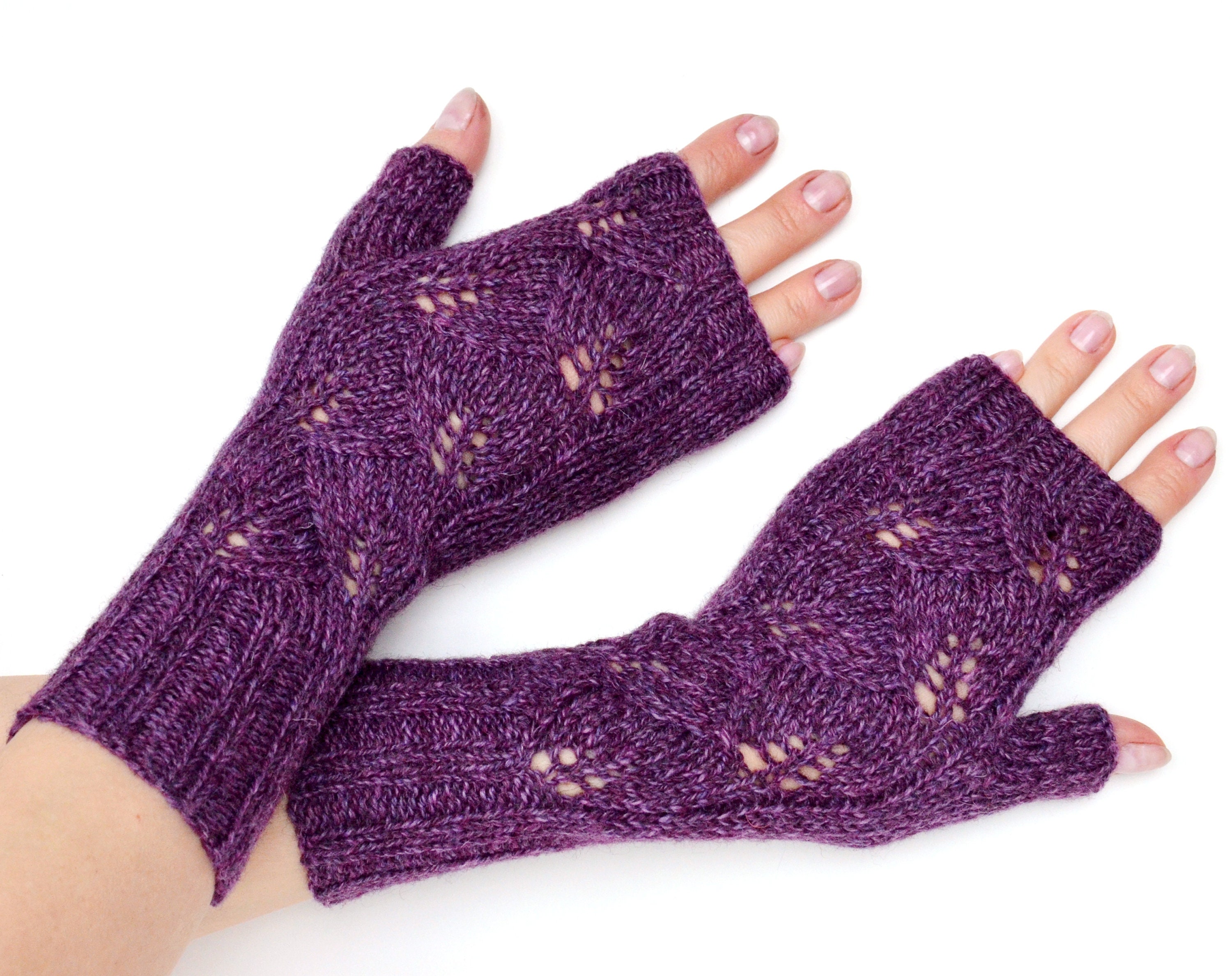 Fingerless gloves womens Knit fingerless gloves Purple | Etsy