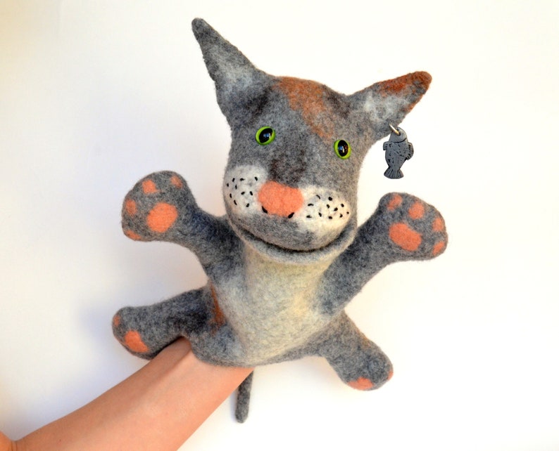 Cat hand puppet Puppets theater Cat felt toy | Etsy