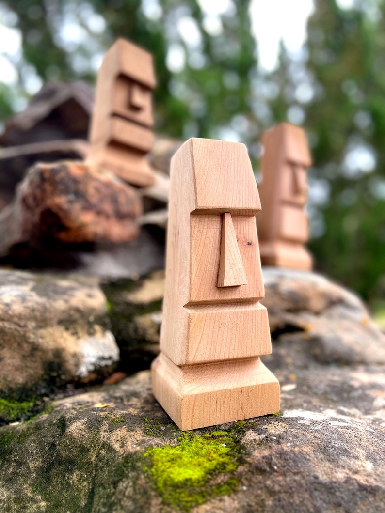 Wooden Moai Tiki Figurine - Etsy