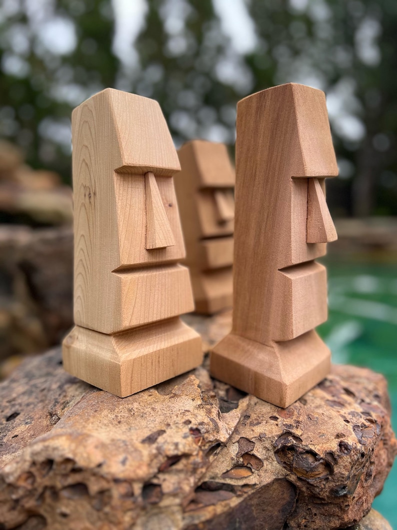 Wooden Moai Tiki Figurine - Etsy