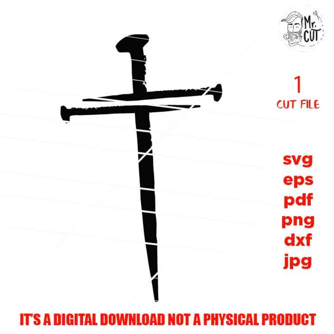 Three Nails Cross Dxf Eps Cut File Png Jpg Nail Cross | Etsy