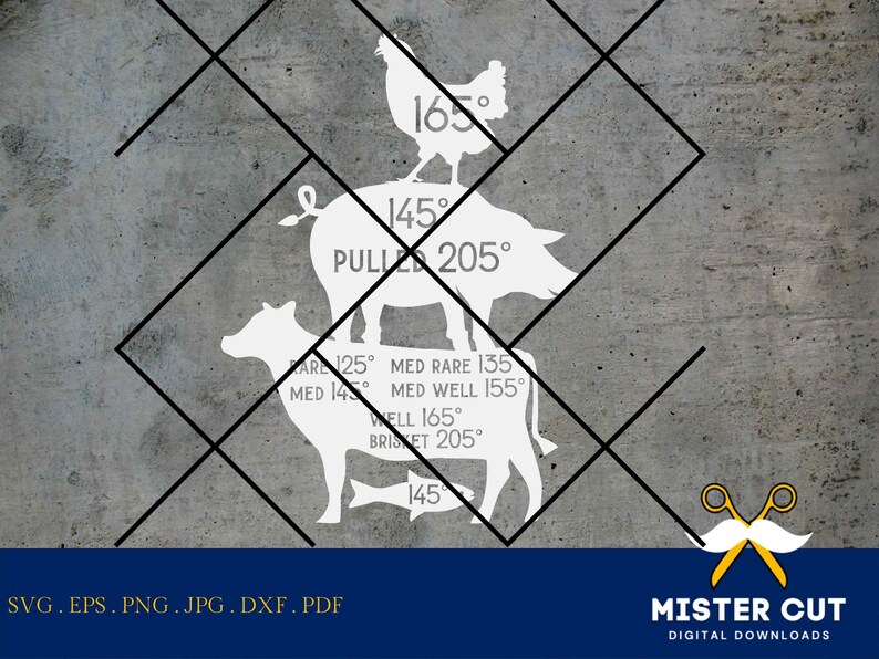 Meat Temperature Svg Files, Chicken, Cow, Pig, Fish, Vector Design ...