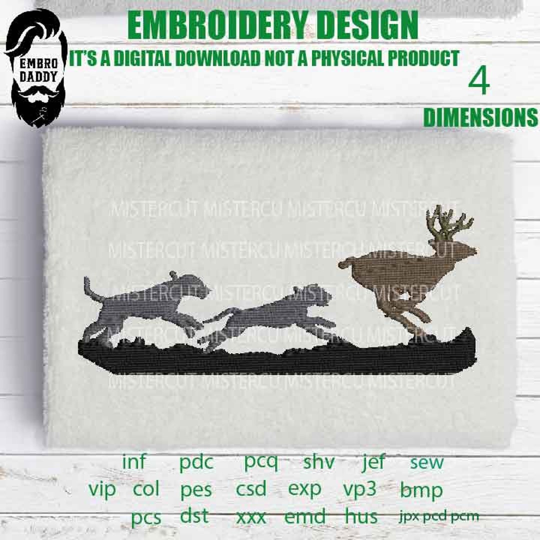 Embroidery Files, Hounds Hunt Deer Machine Embroidery Design, 4 Sizes ...