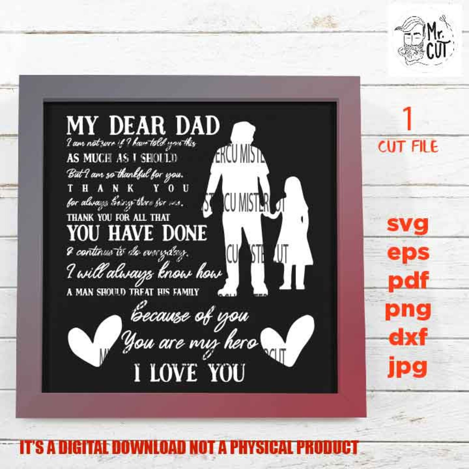 My dear dad I love you svg shirt png high resolution | Etsy