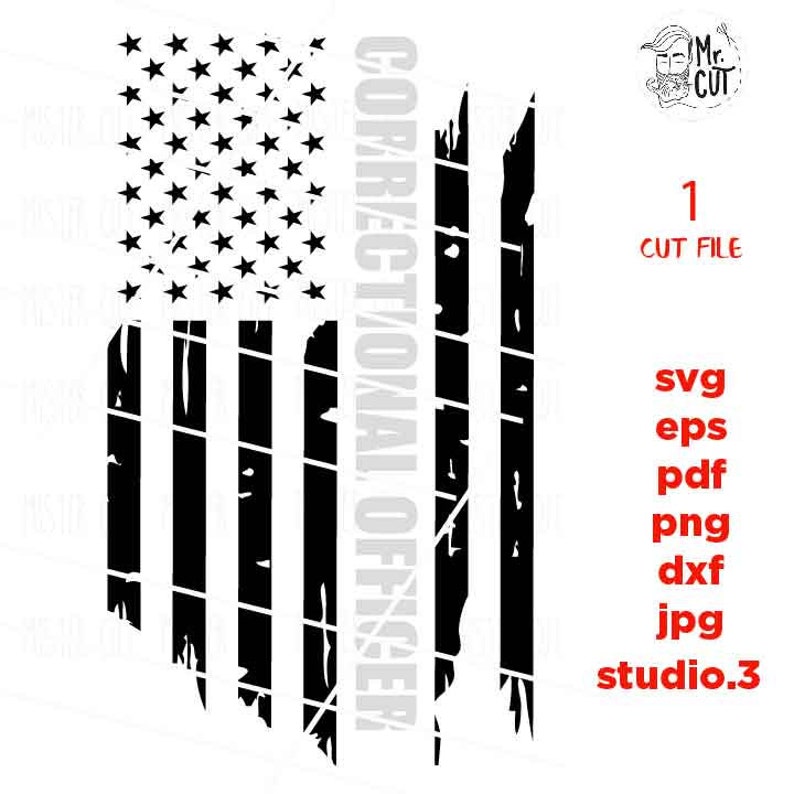 Usa Flag Svg Correctional Officer Flag Thin Silver Line Etsy