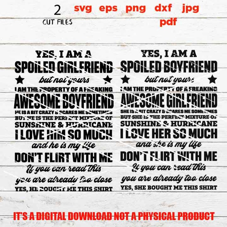 Matching Couples Spoiled Boyfriend & Girlfriend, Shirt Vector Design ...