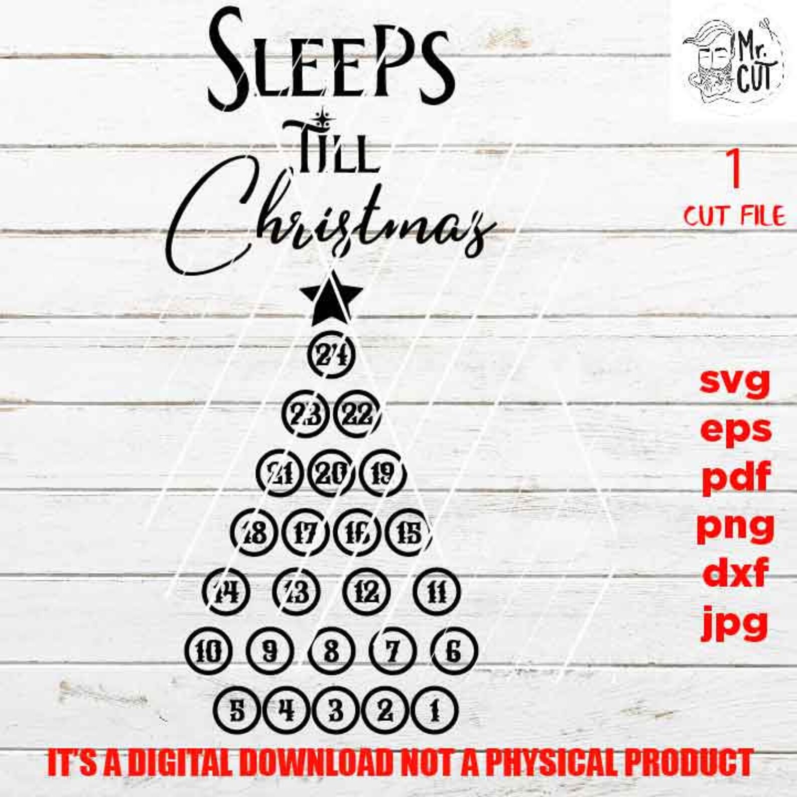 Sleeps Till Christmas Svg Christmas Svg Advent Calendar | Etsy