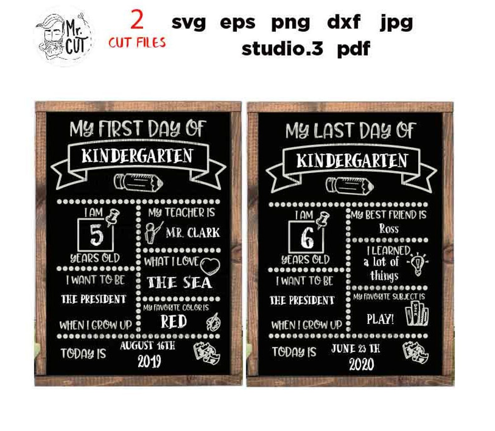 First and Last Day Chalkboard SVG Bundle, Dxf, Eps, Cut File, Jpg ...