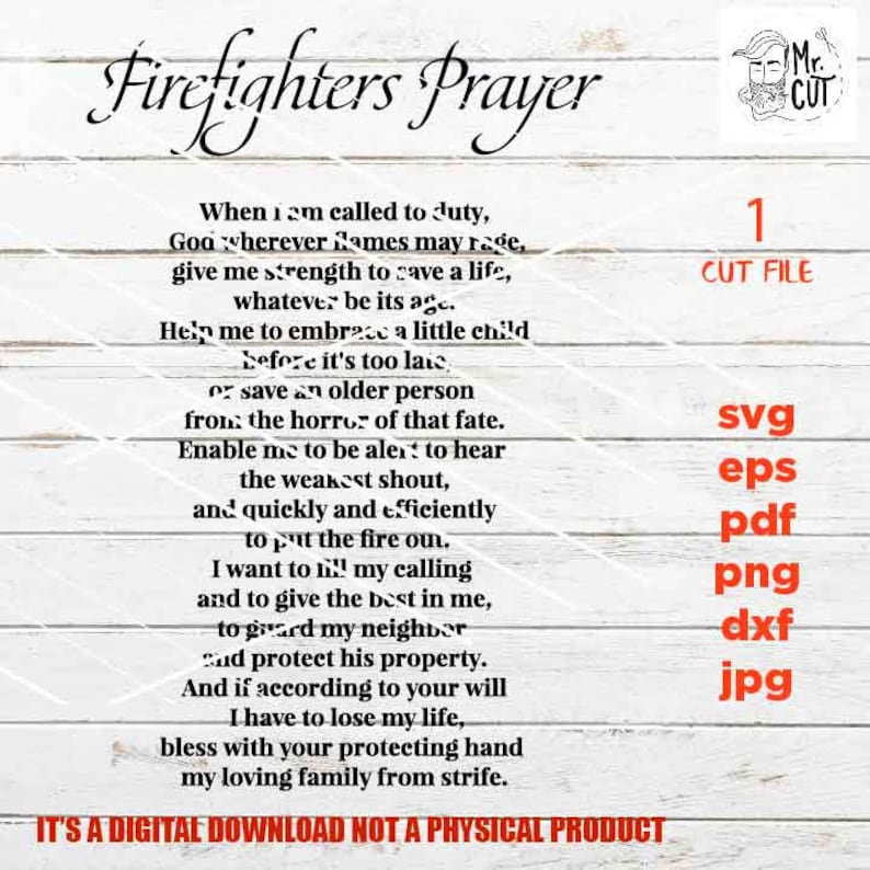 Firefighters Prayer SVG Firefighter Svg First Responder Dxf | Etsy