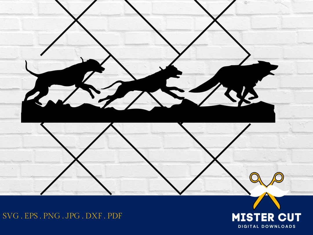 Hounds Hunting Coyote Landscape Vector Design Svg, Png Sublimation, Dxf ...