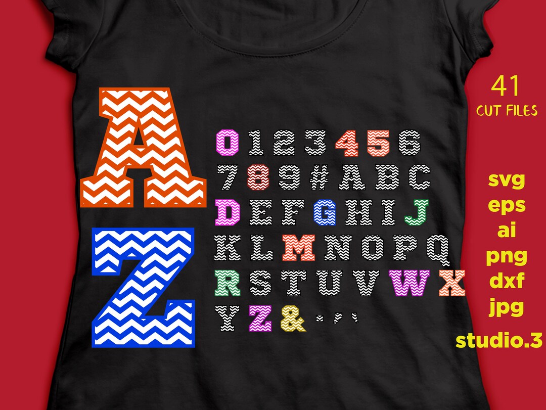Chevron Alphabet & Numbers Svg, SVG, EPS, DXF, Vector Font, Three Layer ...