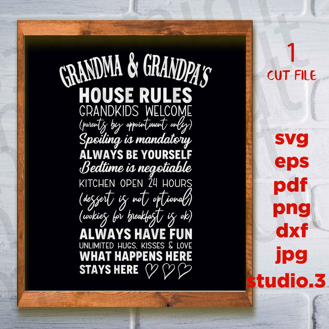 Grandma & Grandpa's House Rules svg dxf png cut file | Etsy