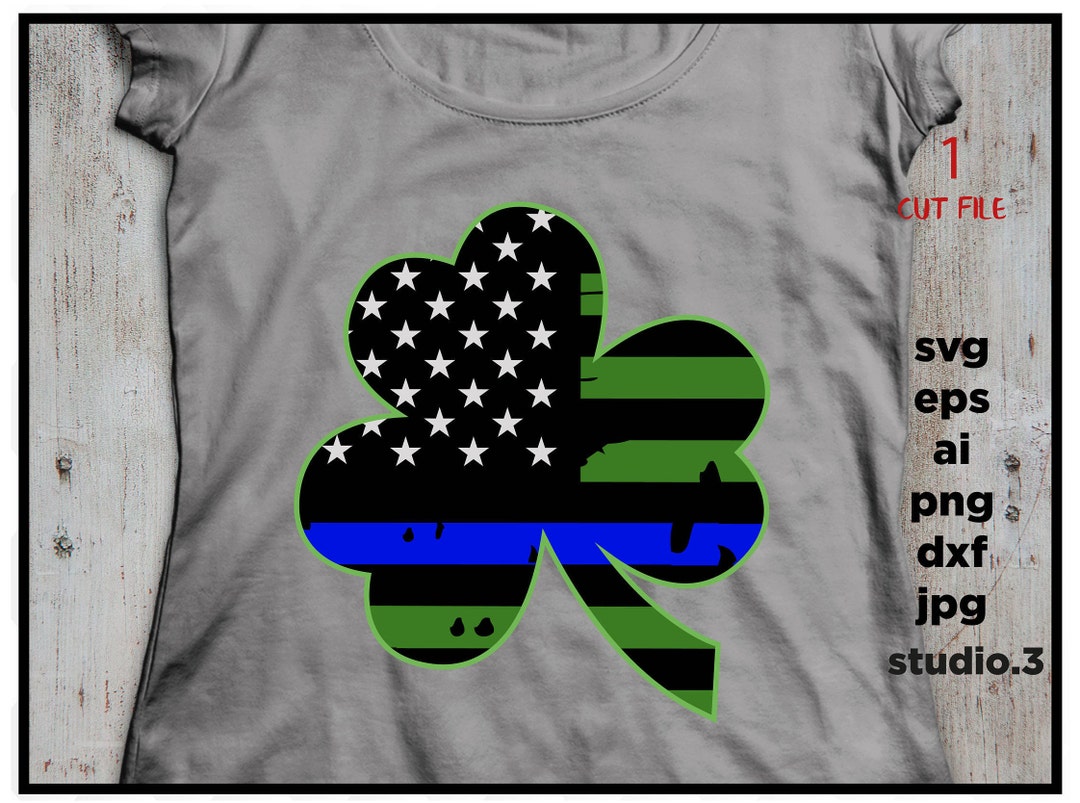 Shamrock Police Thin Blue Line Usa Flag SVG, Cut File, Dxf, Jpg, Png ...