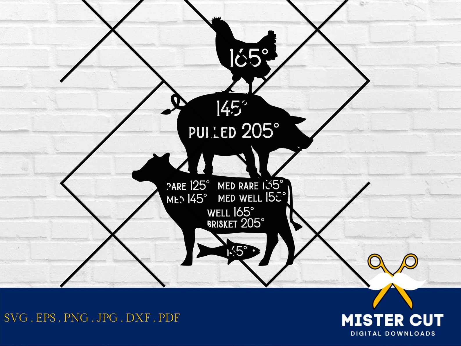 Meat Temperature Svg Files, Chicken, Cow, Pig, Fish, Vector Design ...