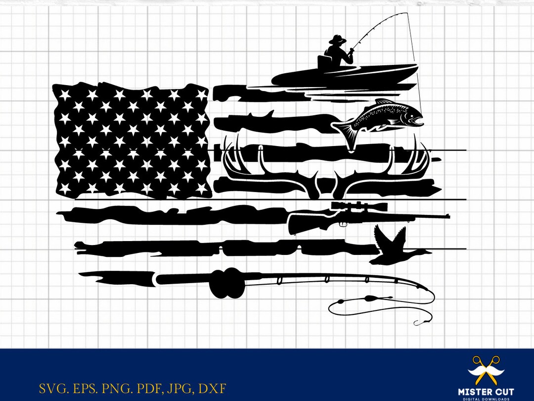 Fishing and Hunting American Flag, Svg, Eps, Dxf, PNG for Sublimation ...