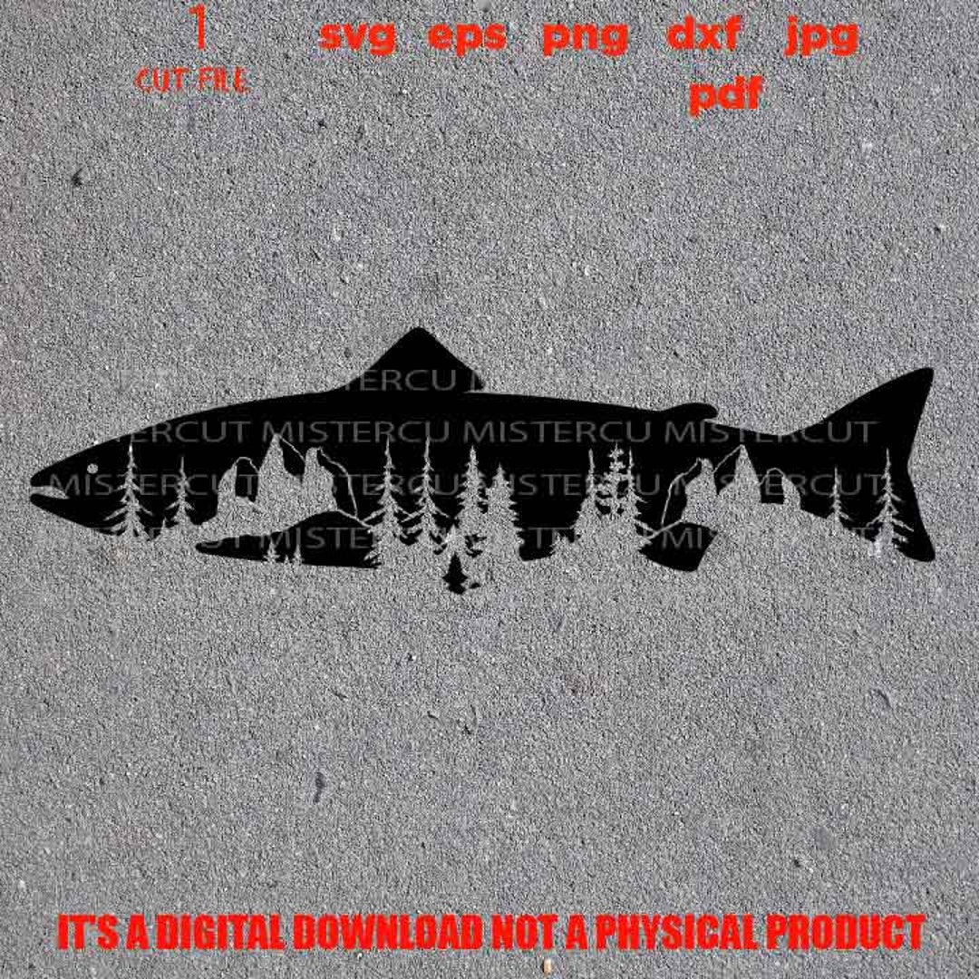 Mountain Salmon SVG, PNG High Resolution, Dxf, Fisher Gift Idea, Fish ...