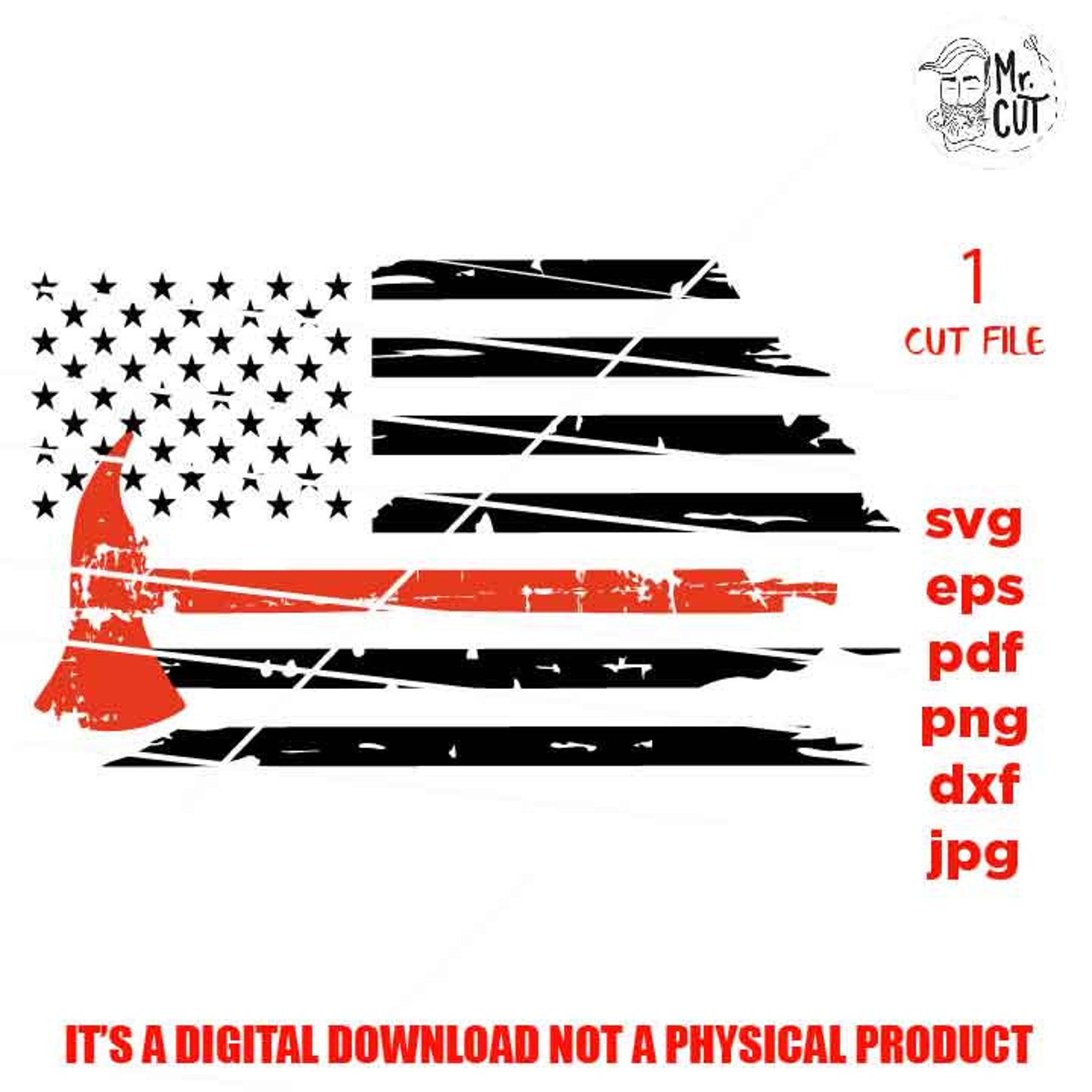 USA flag Fire Dept Red Line Svg Fireman Distressed Flag Svg | Etsy