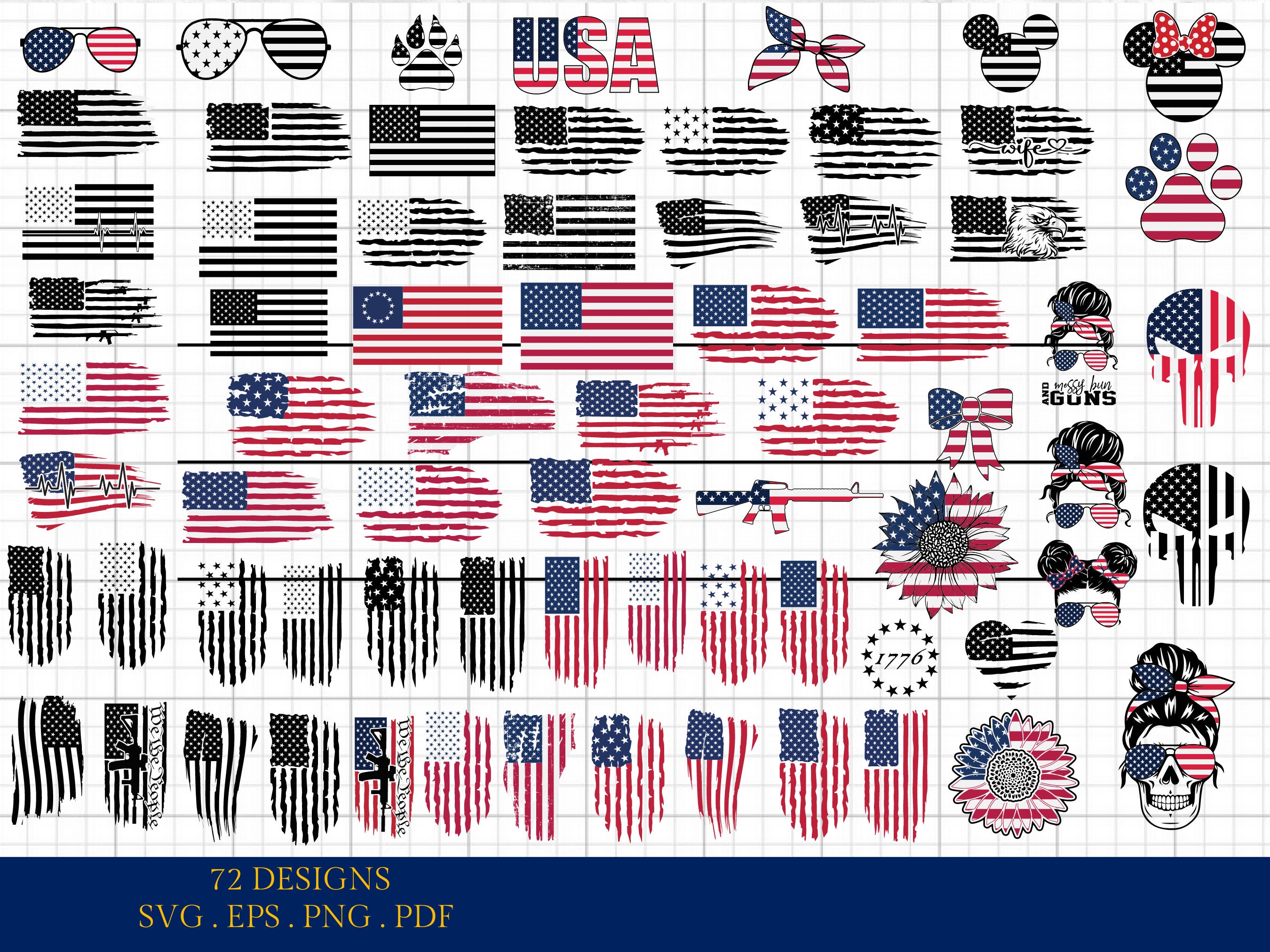 American Flag Bundle Files 4th of July SVG EPS PNG High - Etsy