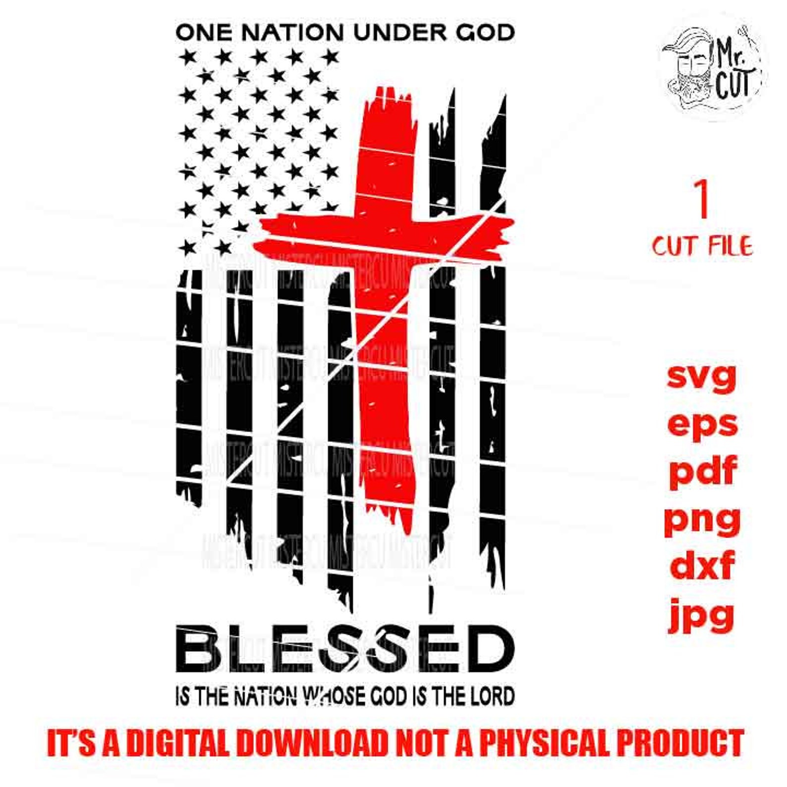 One Nation Under God Blessed the Nation Cross SVG PNG Dxf - Etsy