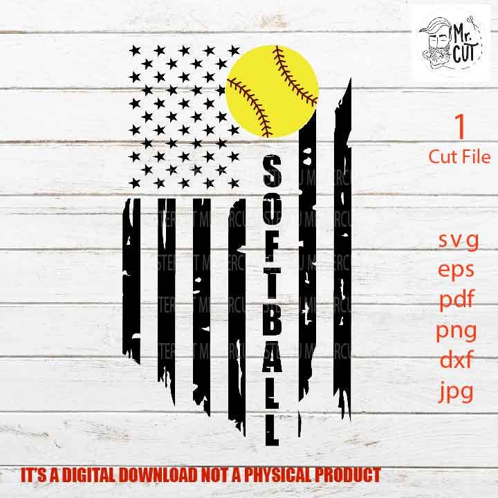 Softball Usa Flag SVG PNG Dxf Jpg Paper Transfer Oilfield | Etsy