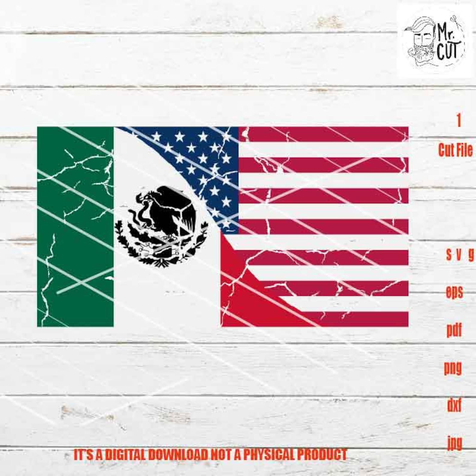 America and Mexico Distressed Flag Svg, Dxf, Png, Pdf, Friendship of ...