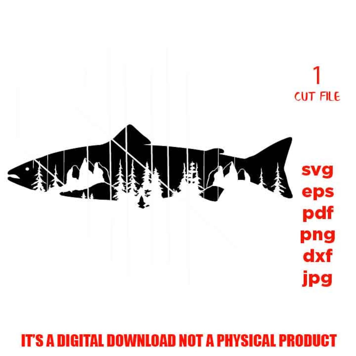 Mountain Salmon SVG PNG High Resolution Dxf Fisher Gift - Etsy