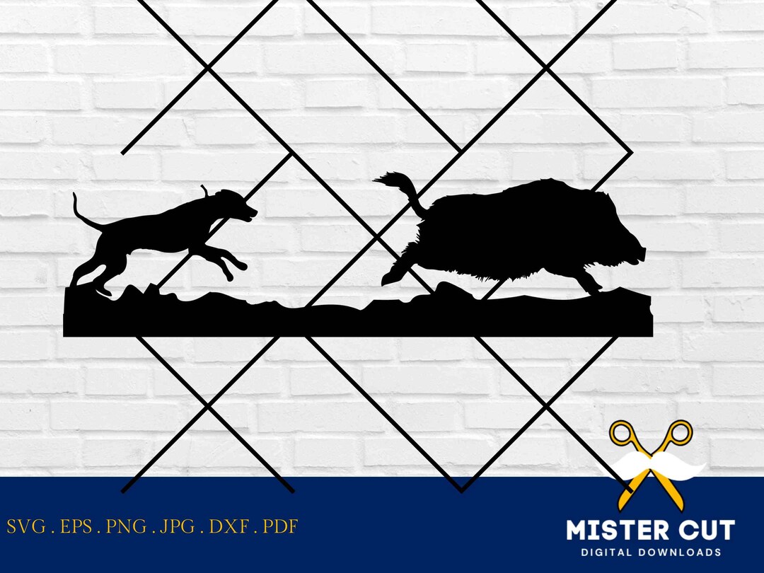 Hounds Hunting Boar Landscape Vector Design Svg, Png Sublimation, Dxf ...