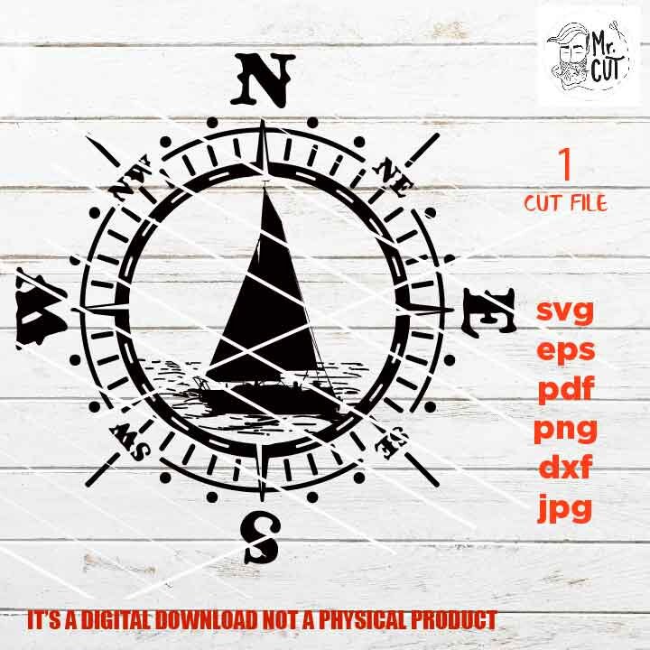 Sailing Compass SVG Adventure PNG High Resolution Pdf Dxf - Etsy