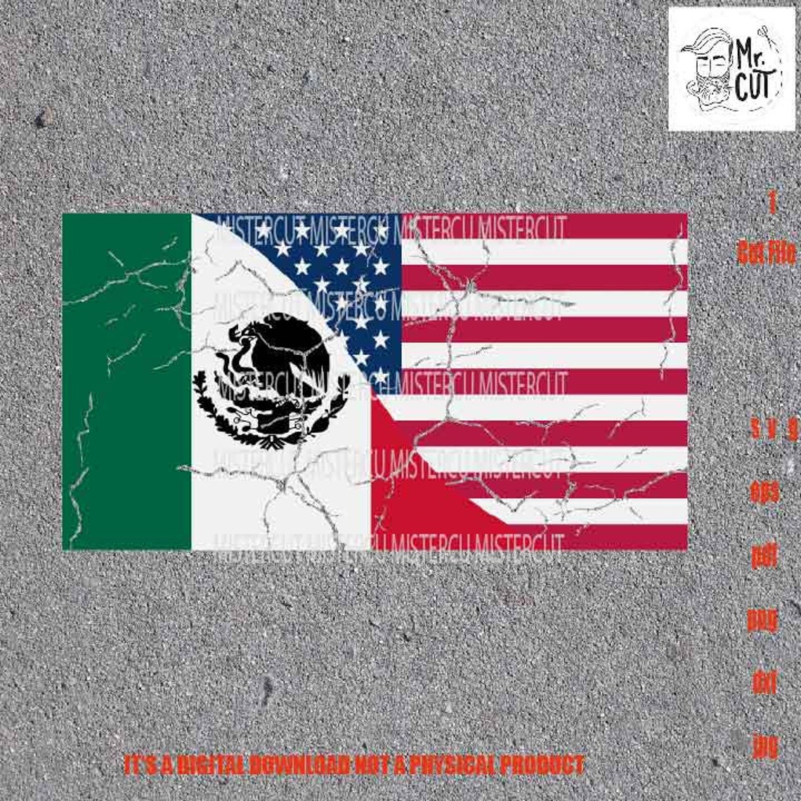 America and Mexico Distressed Flag Svg, Dxf, Png, Pdf, Friendship of ...