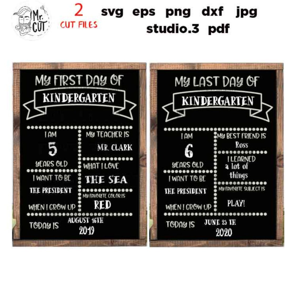 First and Last Day Chalkboard SVG Bundle, Dxf, Eps, Cut File, Jpg ...