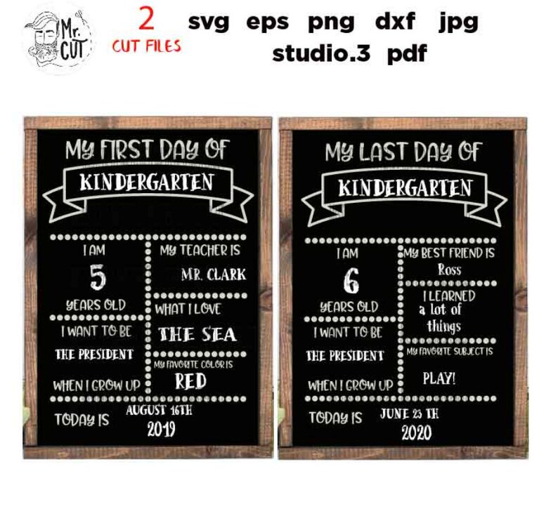 First and Last Day Chalkboard SVG Bundle, Dxf, Eps, Cut File, Jpg ...