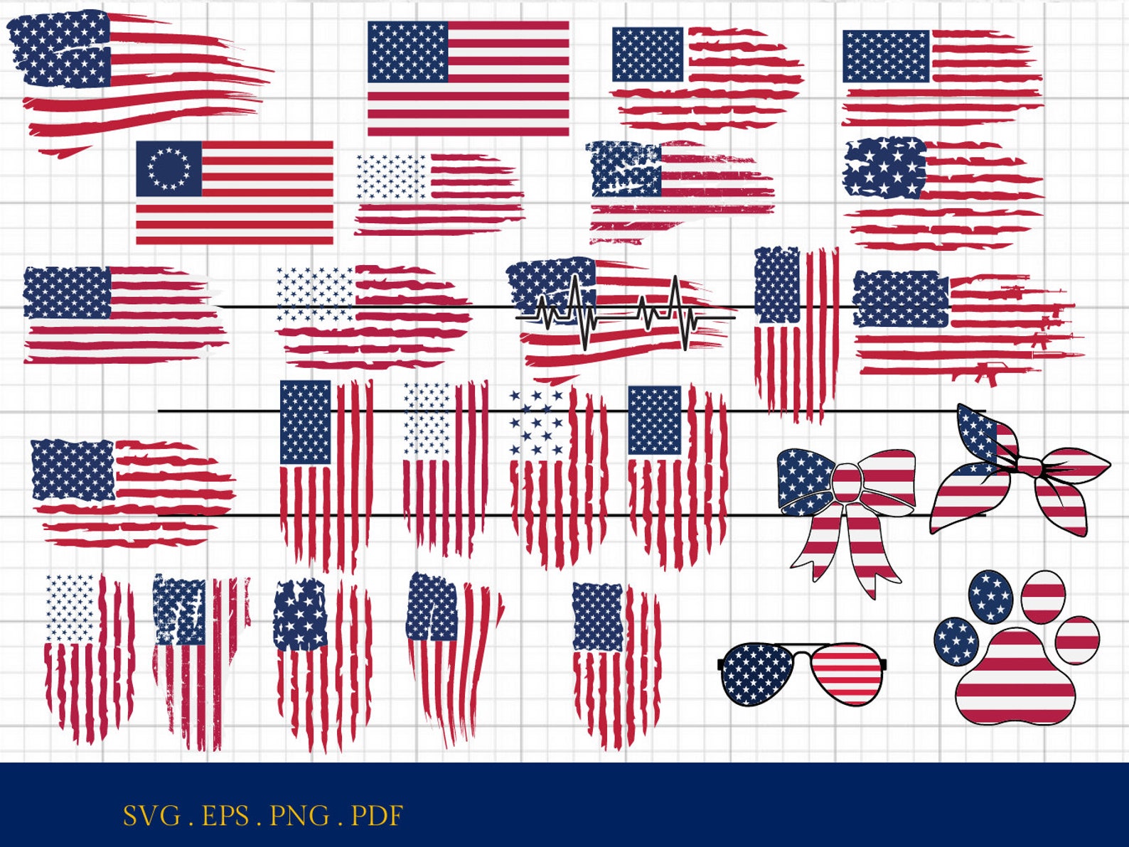American Flag Bundle Files, 4th of July, SVG, EPS, PNG High Resolution ...