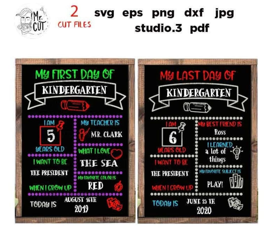 First and Last Day Chalkboard SVG Bundle, Dxf, Eps, Cut File, Jpg ...