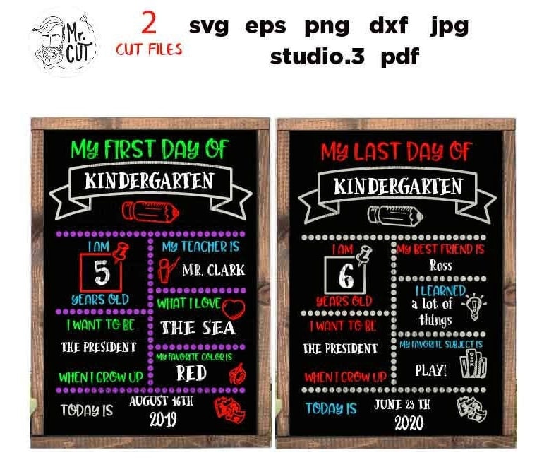 First and Last Day Chalkboard SVG Bundle, Dxf, Eps, Cut File, Jpg ...