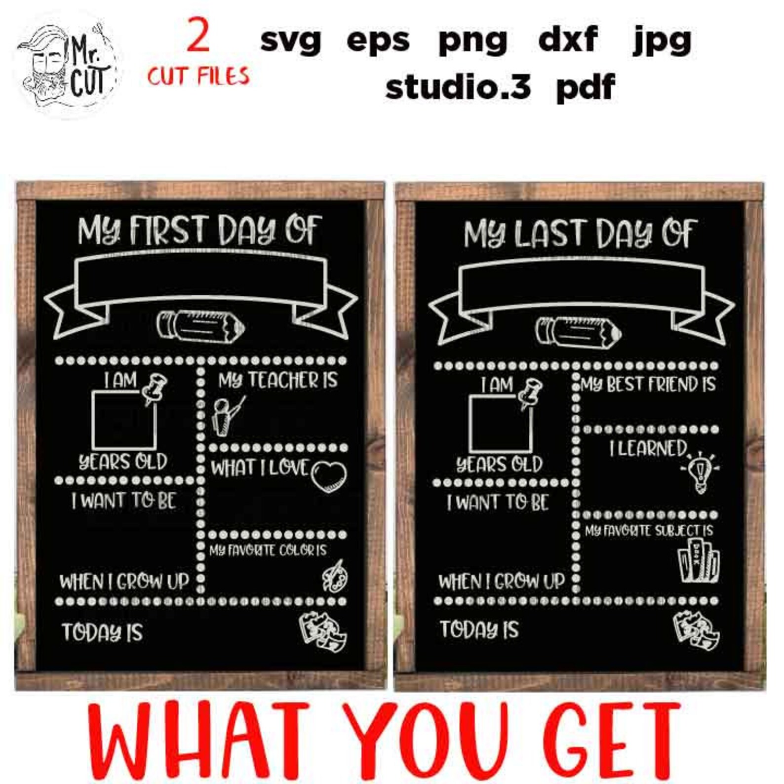 First and Last Day Chalkboard SVG Bundle, Dxf, Eps, Cut File, Jpg ...