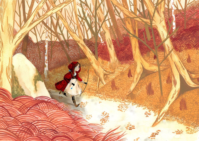 Little Red Riding Hood, Autumnal Scene, Fairy Tale, Folklore A4 Print ...
