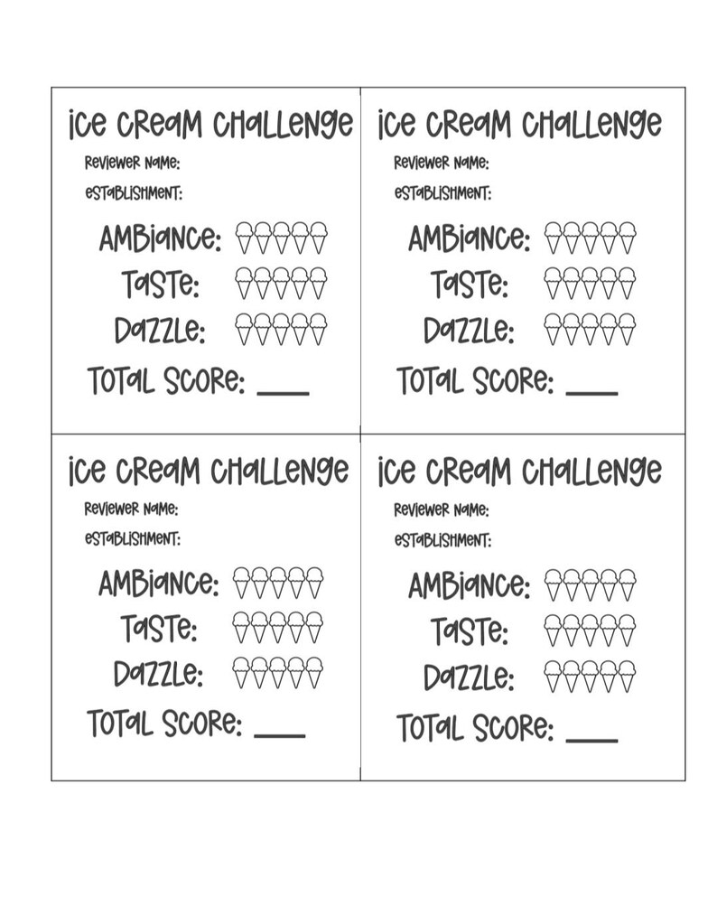 Icecream Challenge Score Sheet - Instant Download - Etsy