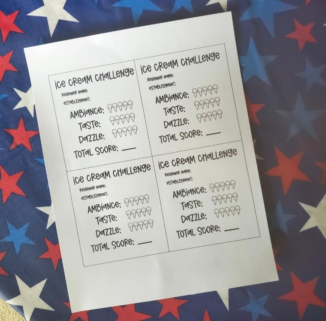 Icecream Challenge Score Sheet - Instant Download - Etsy