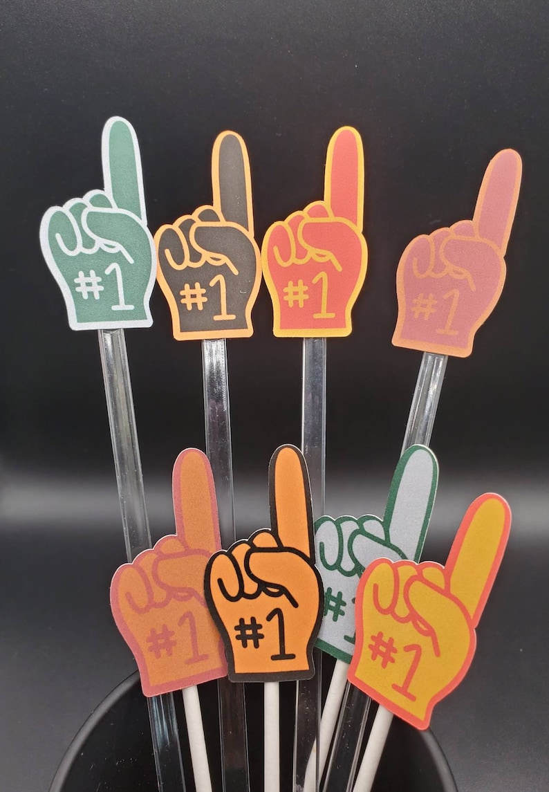 Foam Finger Inspired Cupcake Toppers or Drink Stirrers Customize With ...