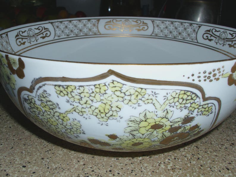 Vintage Gigantic Gold Imari Bowl Hand Painted Japan Chinoiserie Asian ...