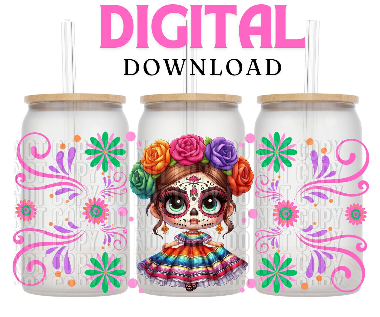 Catrina Glass Can PNG, Dia De Los Muertos, Libbey PNG, Spanish PNG ...