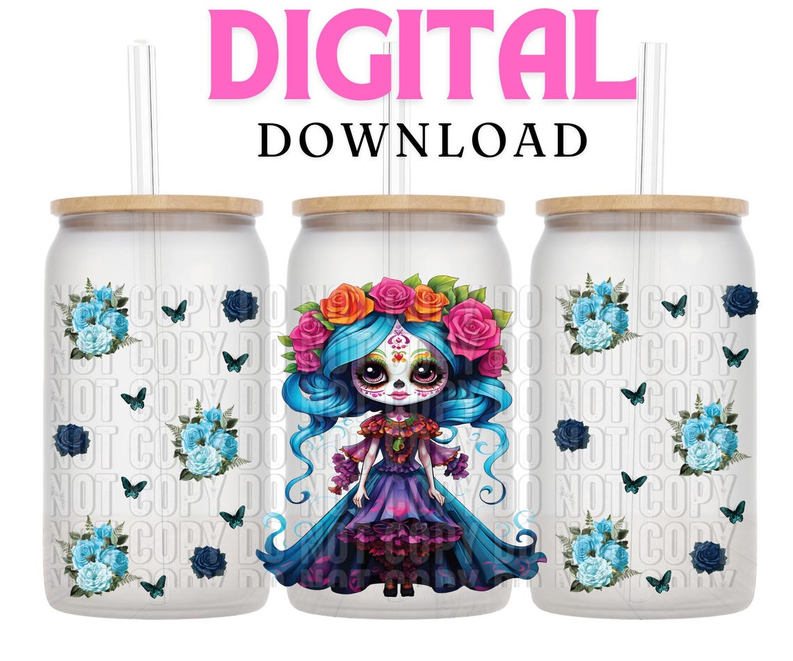 Catrina Glass Can PNG, Dia De Los Muertos, Libbey PNG, Spanish PNG ...