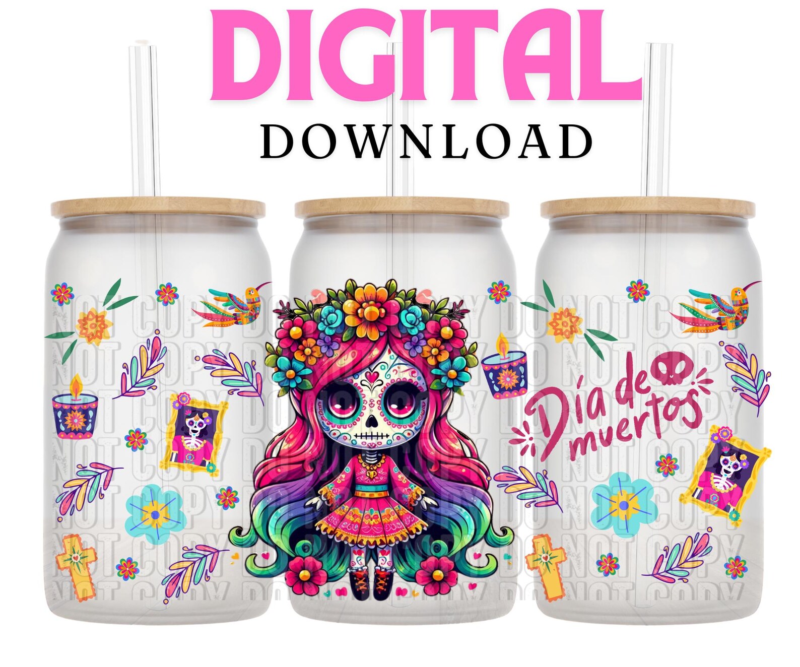 Catrina Glass Can PNG, Dia De Los Muertos, Libbey PNG, Spanish PNG ...