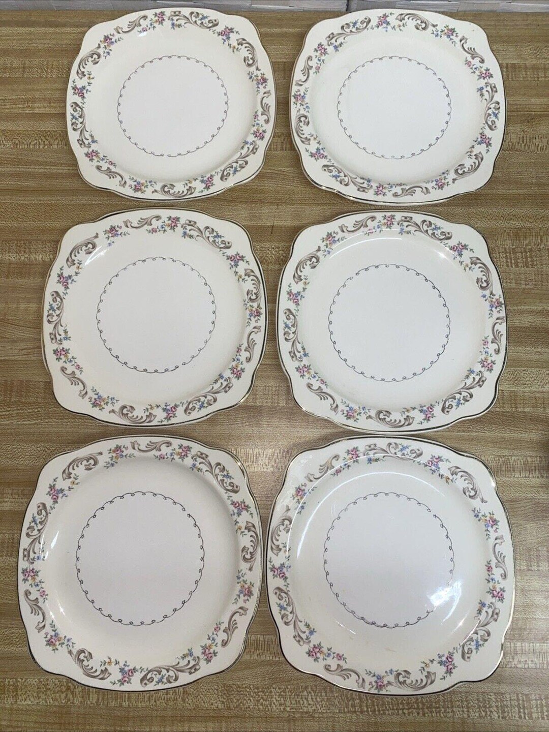6 Set Paden City Pottery Marlene Lace Pattern 8 Inch Square Plates 1947 ...