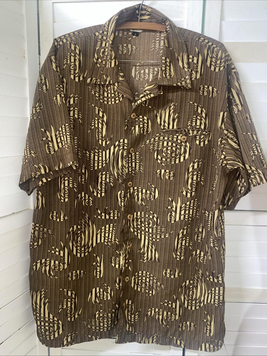 Vtg Maltos Men's Rave Disco 70s Button Down Shirt Brown Tan Floral ...